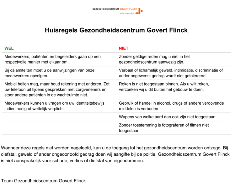 Huisregels - Huisartsenpraktijk Bordui